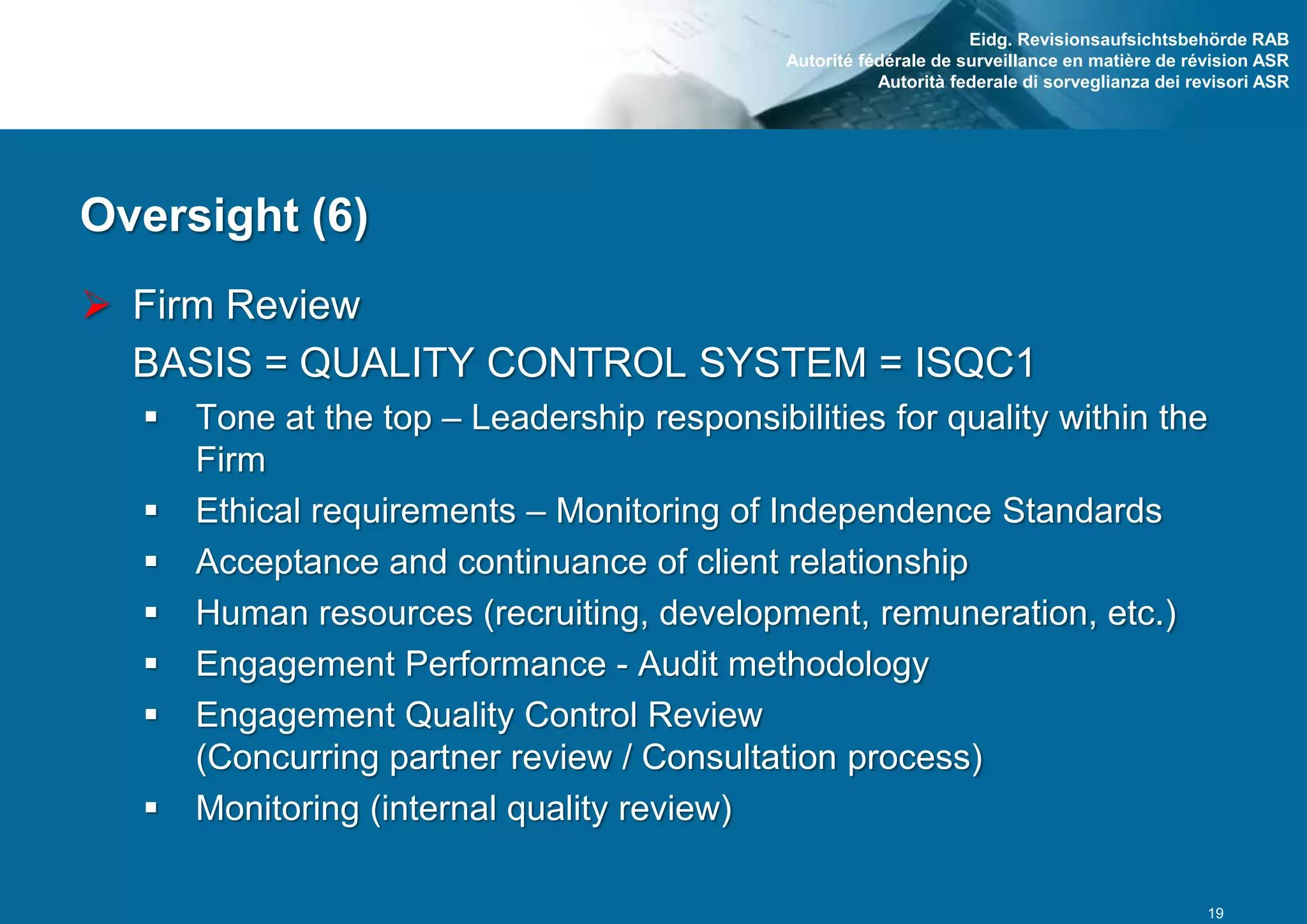 Public audit oversight and quality assurance system in Switzerland | PPTX
