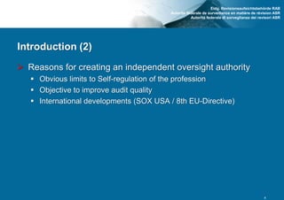 Public audit oversight and quality assurance system in Switzerland | PPTX