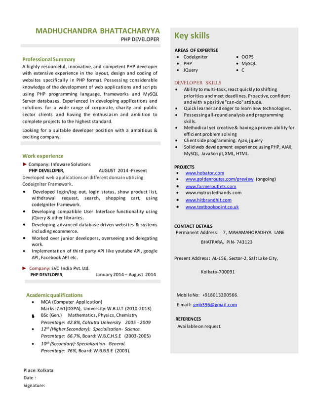 Web developer resume | DOCX