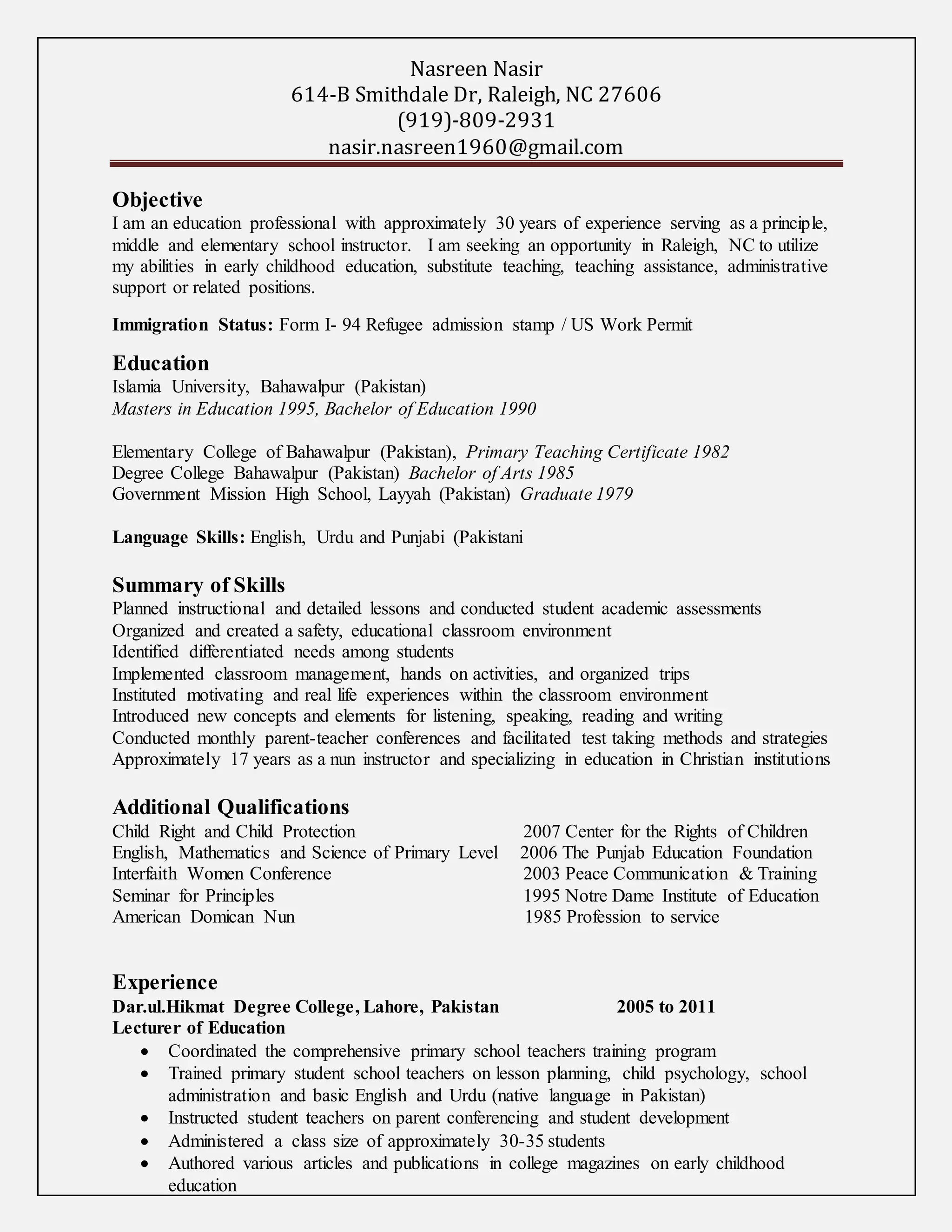 Nasreen Nasir Resume2014 | DOCX