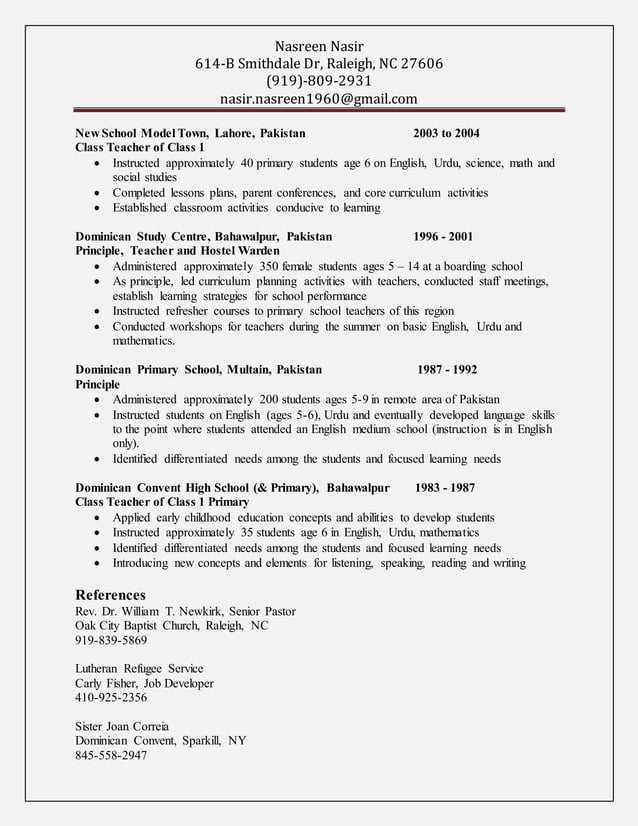 Nasreen Nasir Resume2014 | DOCX | Professional School | Postgraduate Education