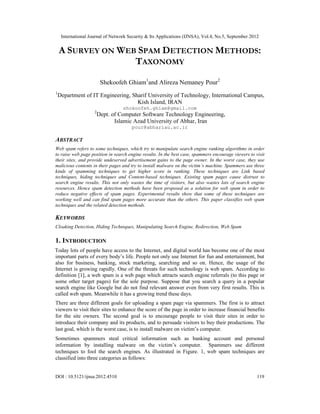 A SURVEY ON WEB SPAM DETECTION METHODS: TAXONOMY | PDF | Search | Internet