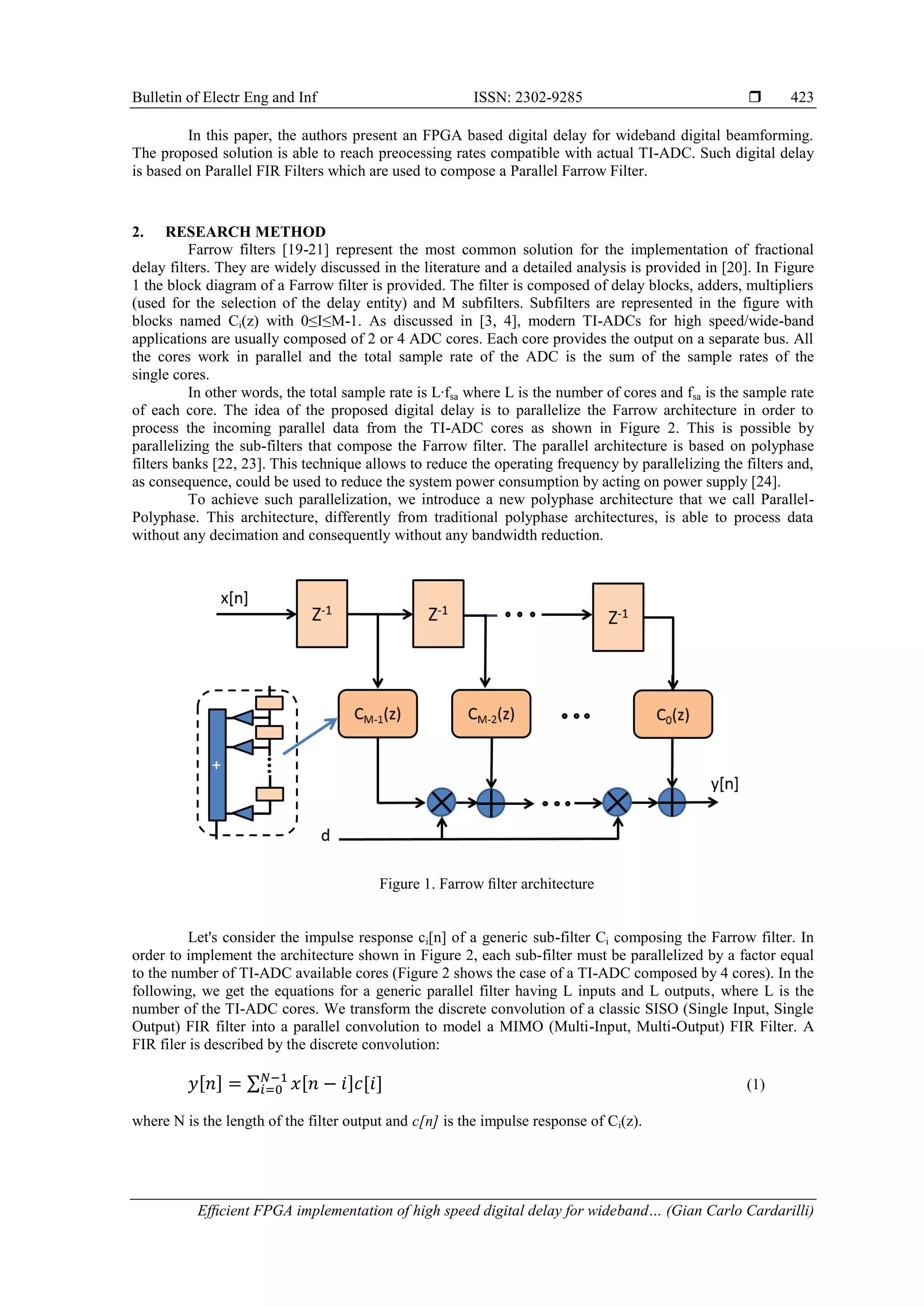 Efﬁcient Fpga Implementation Of High Speed Digital Delay For Wideband Beamforming Using Parallel