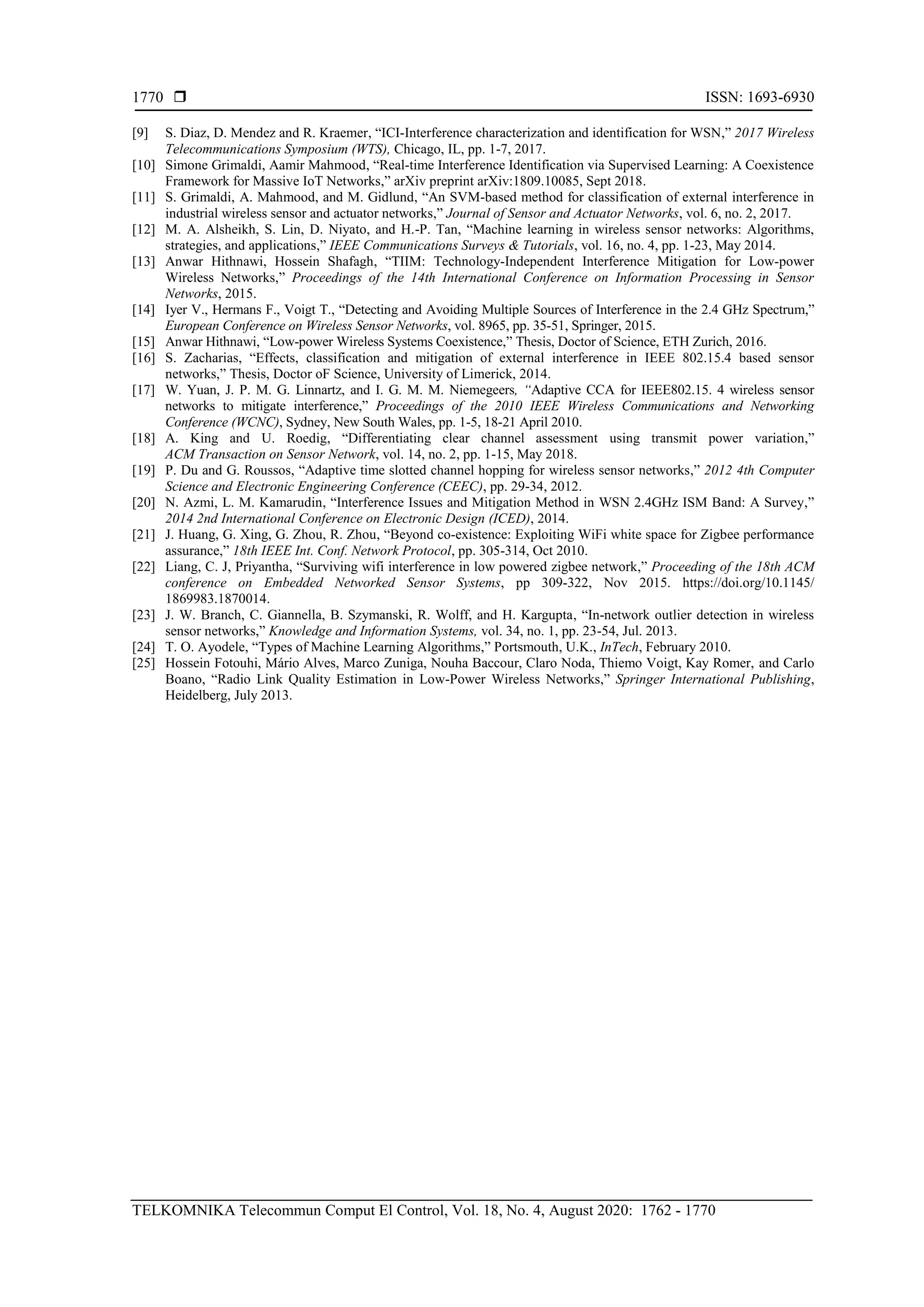 Machine learning based lightweight interference mitigation scheme for wireless sensor network | PDF