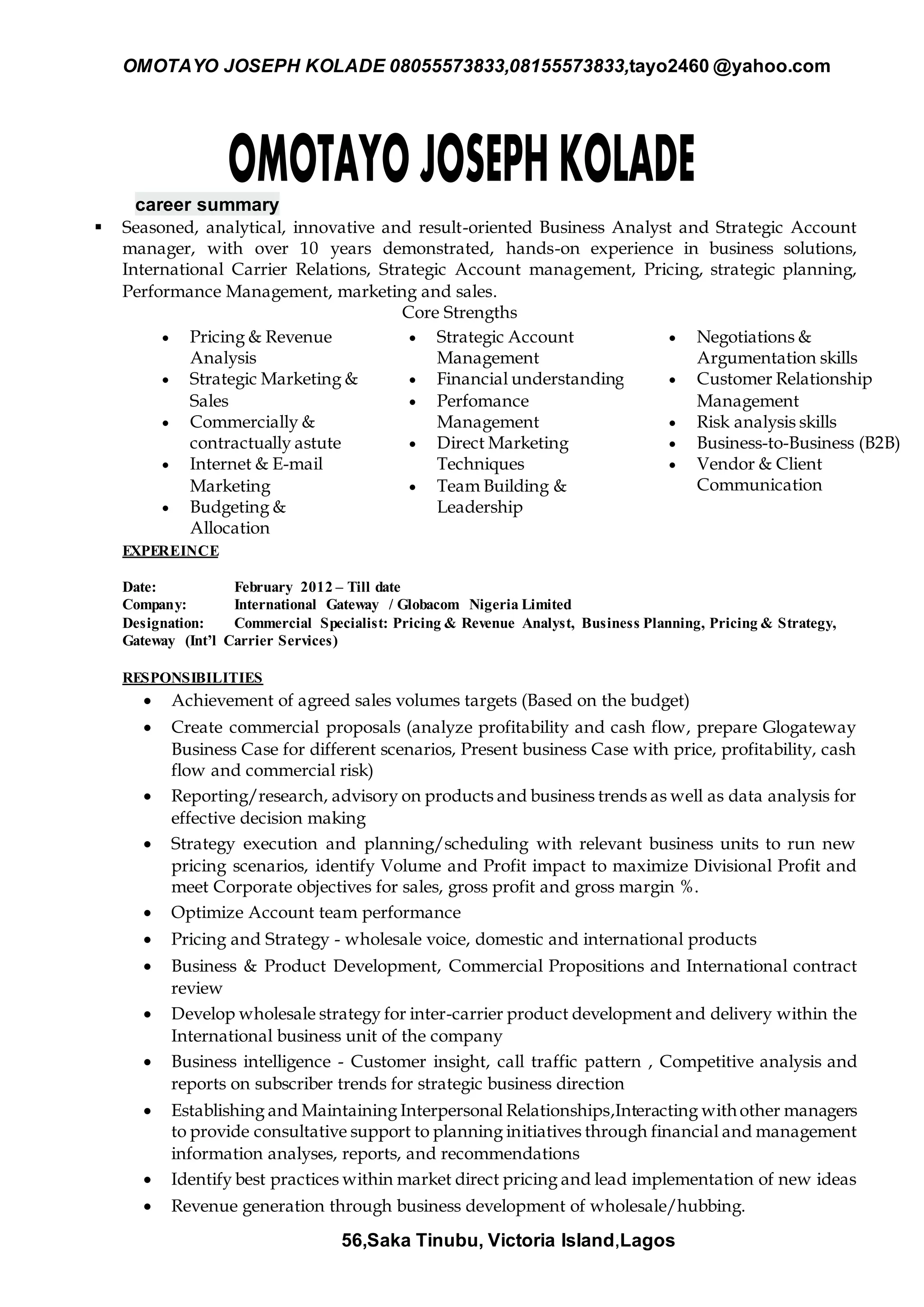 OMOTAYO JOSEPH KOLADE_RESUME | PDF