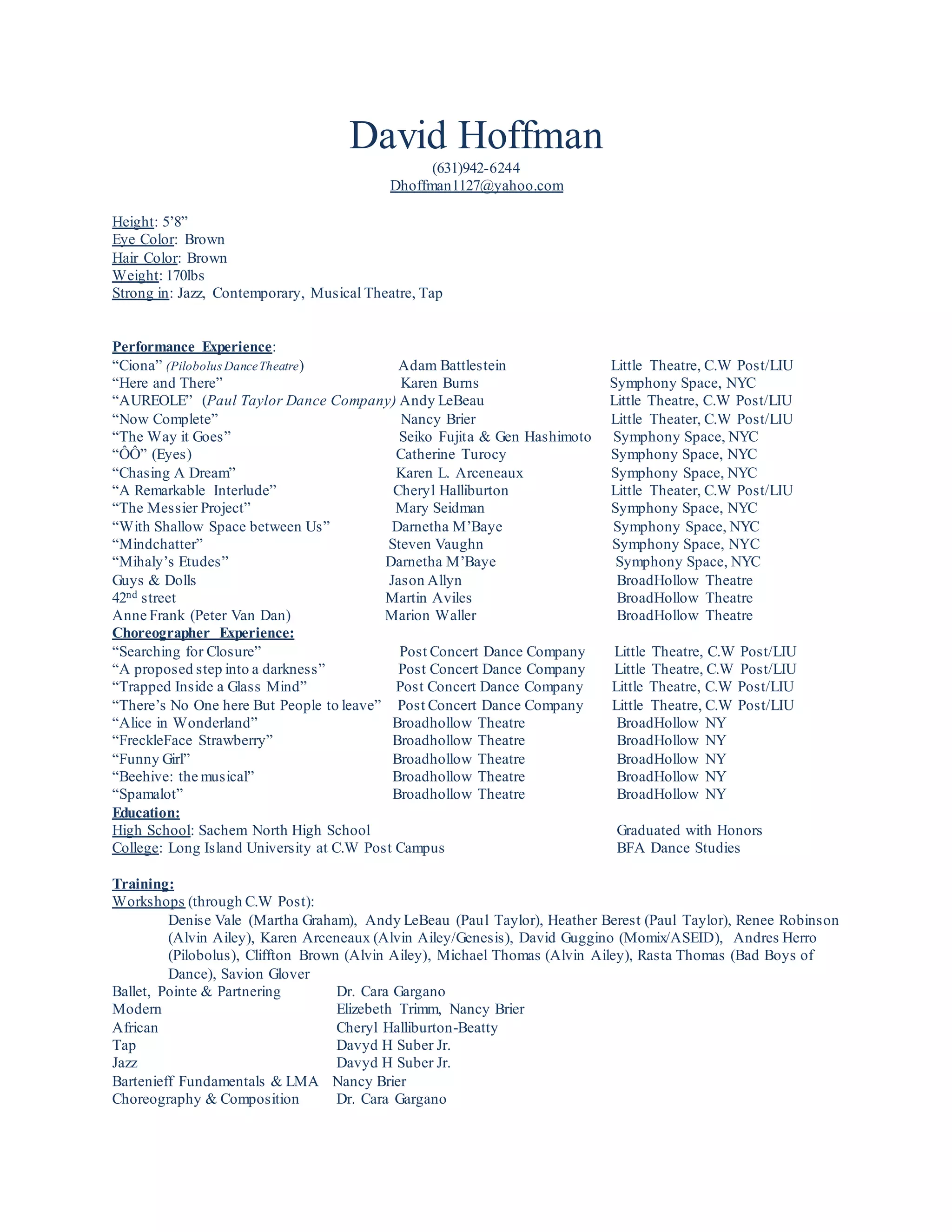 Resume of dance (2) | DOCX