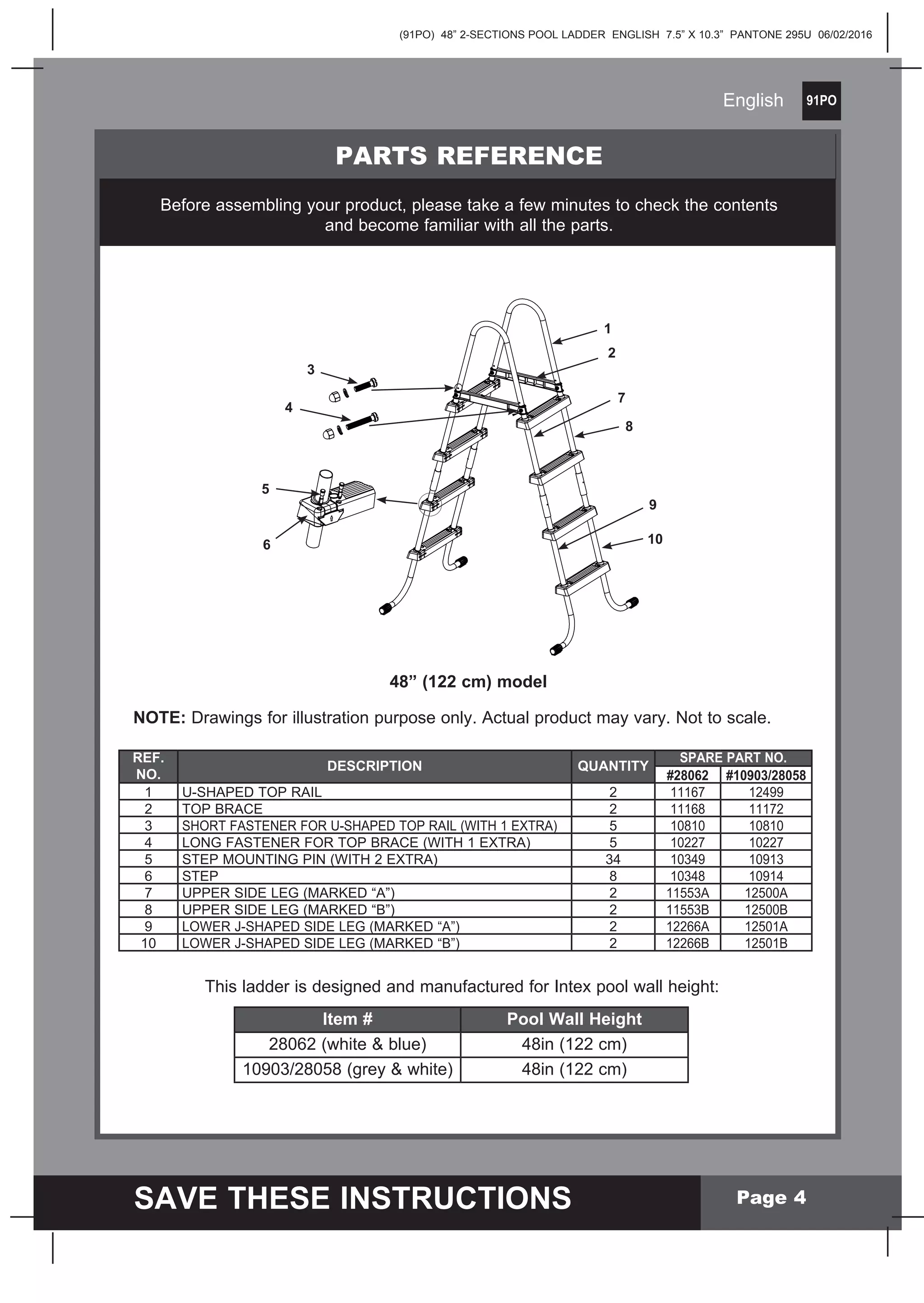 Intex pool ladder manual for 48 inch swimming pools | PDF