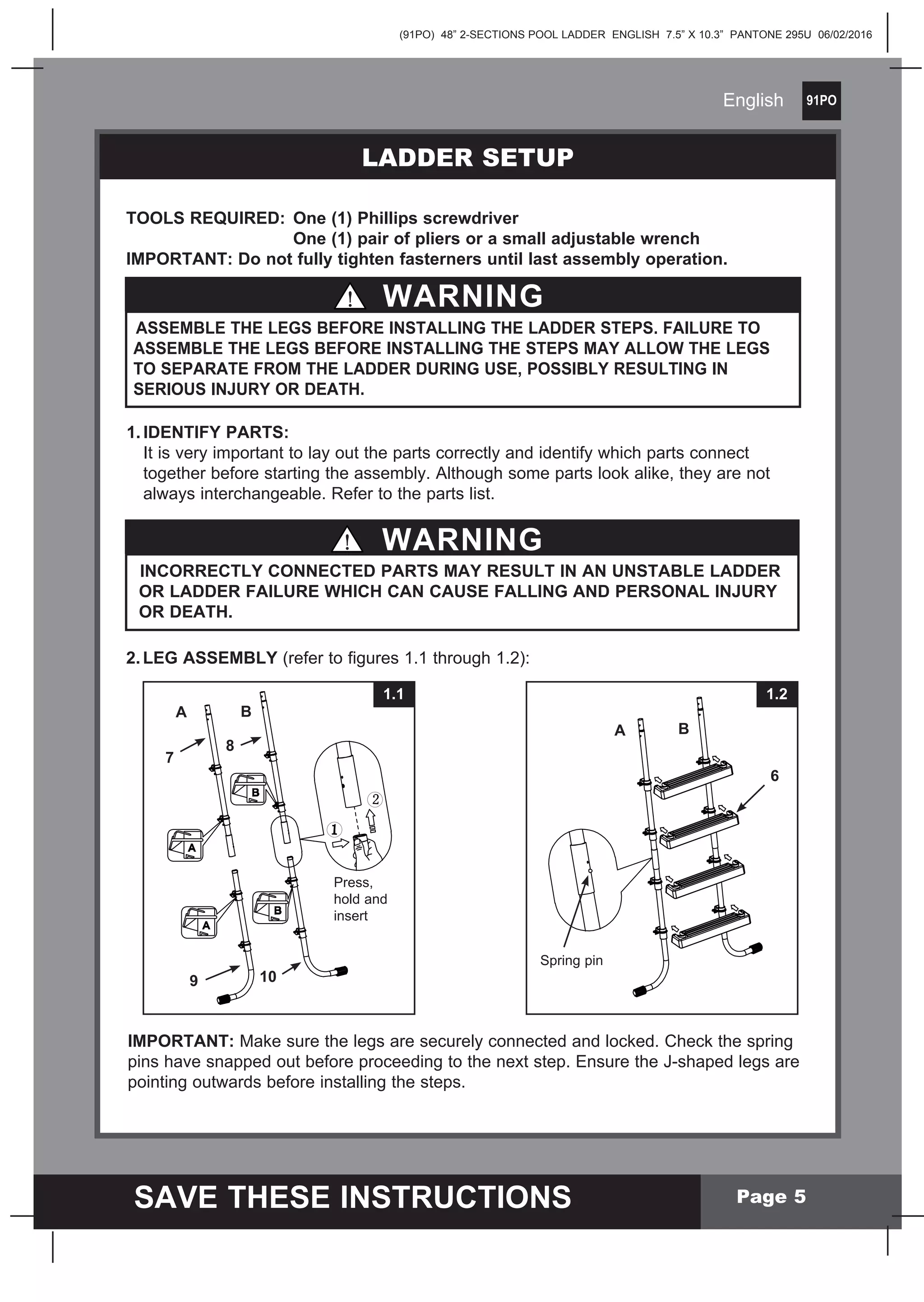 Intex pool ladder manual for 48 inch swimming pools | PDF