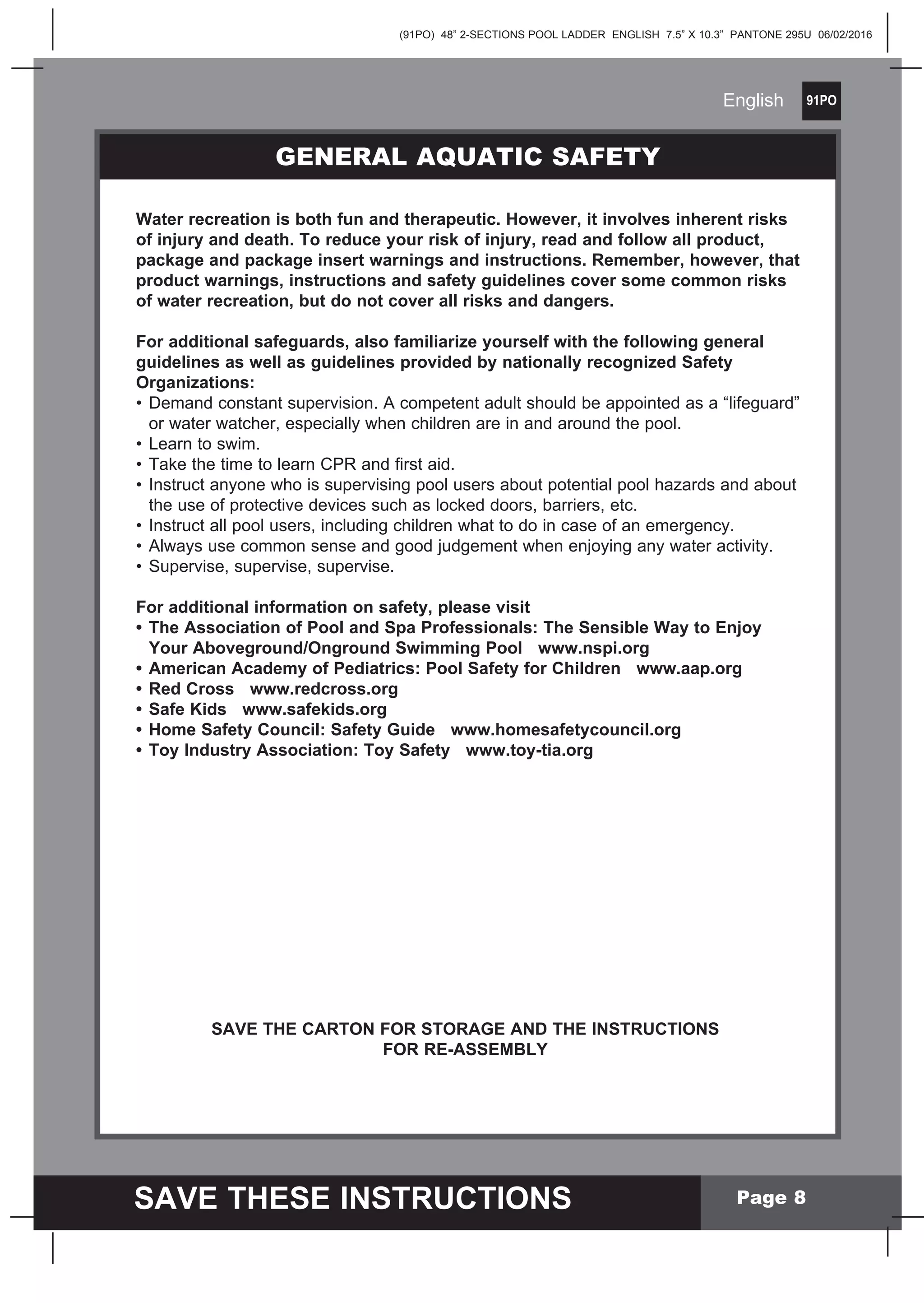 Intex pool ladder manual for 48 inch swimming pools | PDF