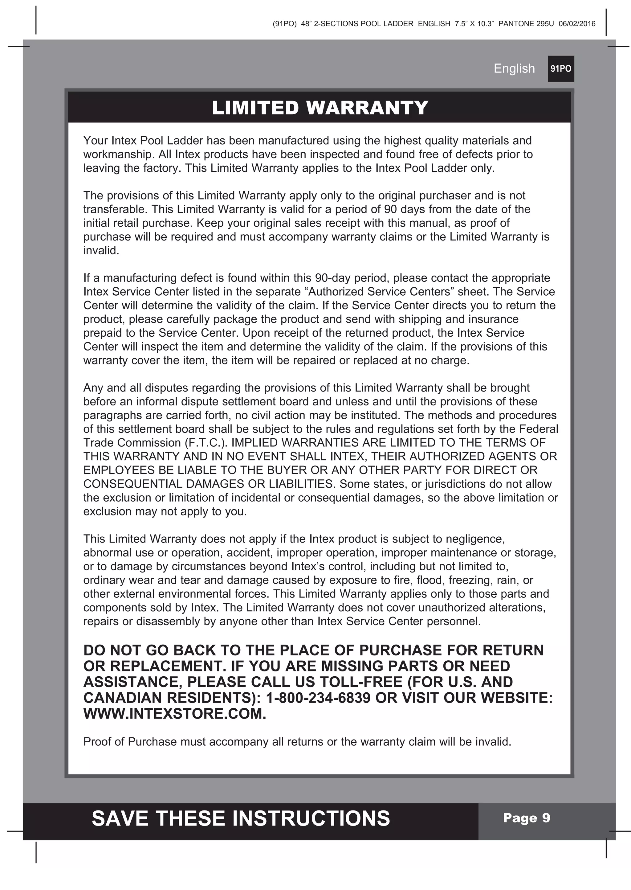 Intex pool ladder manual for 48 inch swimming pools | PDF