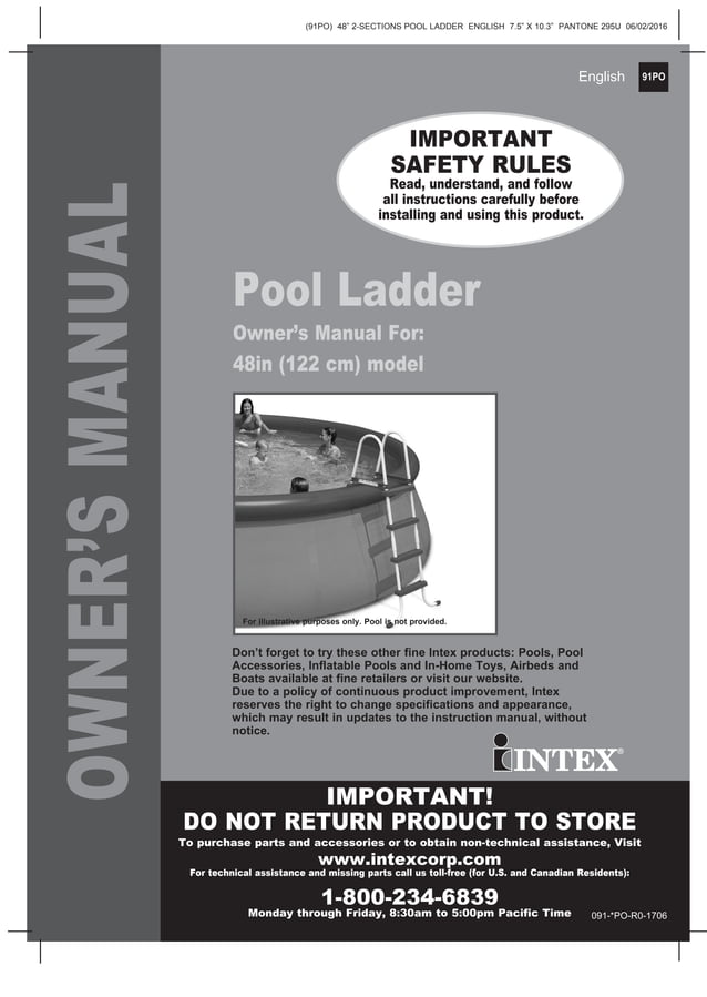 Intex pool ladder manual for 48 inch swimming pools | PDF