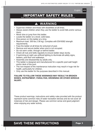 Intex pool ladder manual for 48 inch swimming pools | PDF