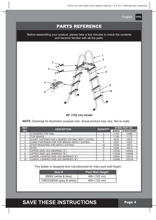 Intex pool ladder manual for 48 inch swimming pools | PDF