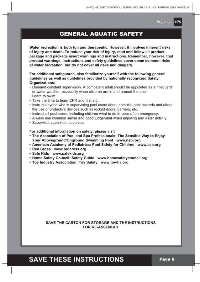 Intex pool ladder manual for 48 inch swimming pools | PDF