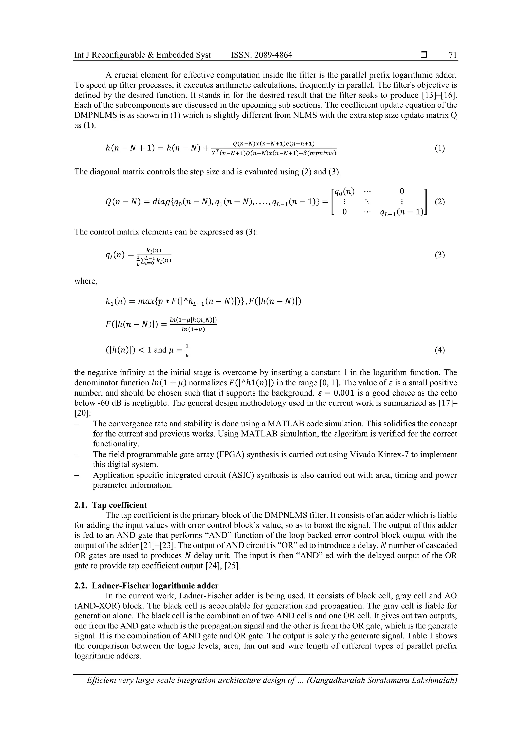 Efficient very large-scale integration architecture design of proportionate-type least mean ...