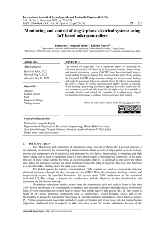 Monitoring and control of single-phase electrical systems using IoT ...
