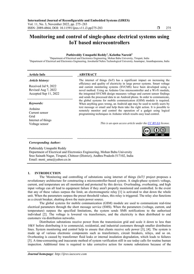 Monitoring and control of single-phase electrical systems using IoT based microcontrollers | PDF ...