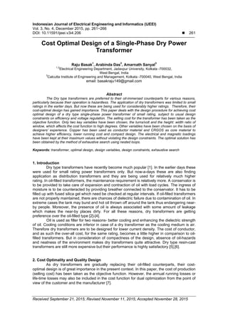 Cost Optimal Design of a Single-Phase Dry Power Transformer | PDF