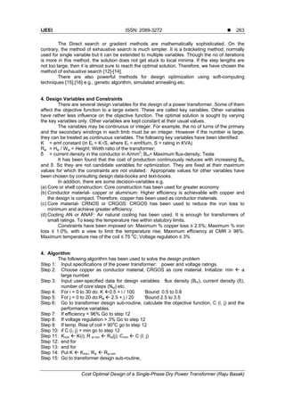 Cost Optimal Design of a Single-Phase Dry Power Transformer | PDF