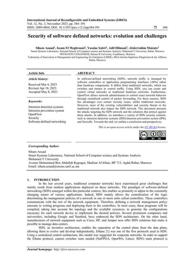 Security of software defined networks: evolution and challenges | PDF