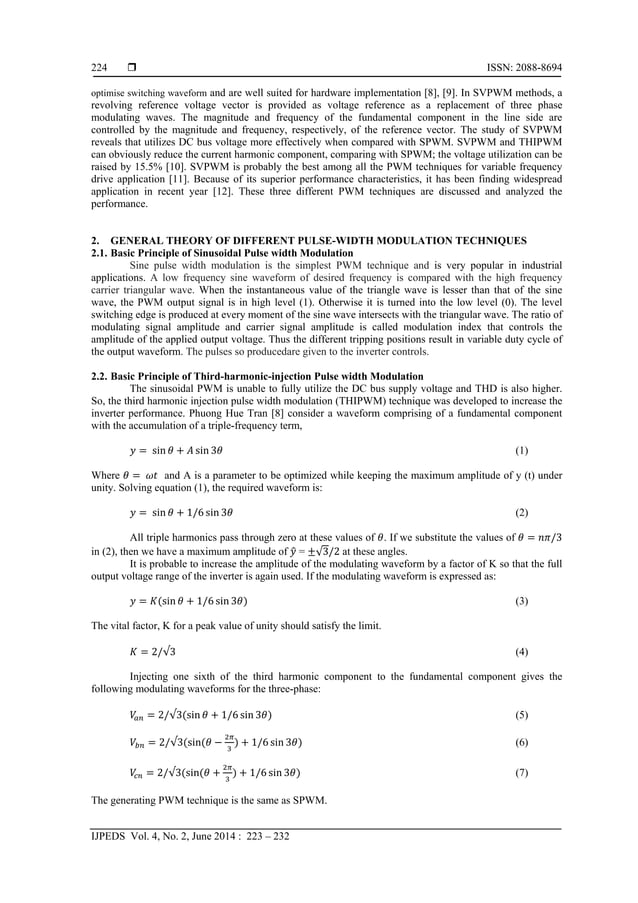 Simulation Investigation Of Spwm Thipwm And Svpwm Techniques For Three Phase Voltage Source