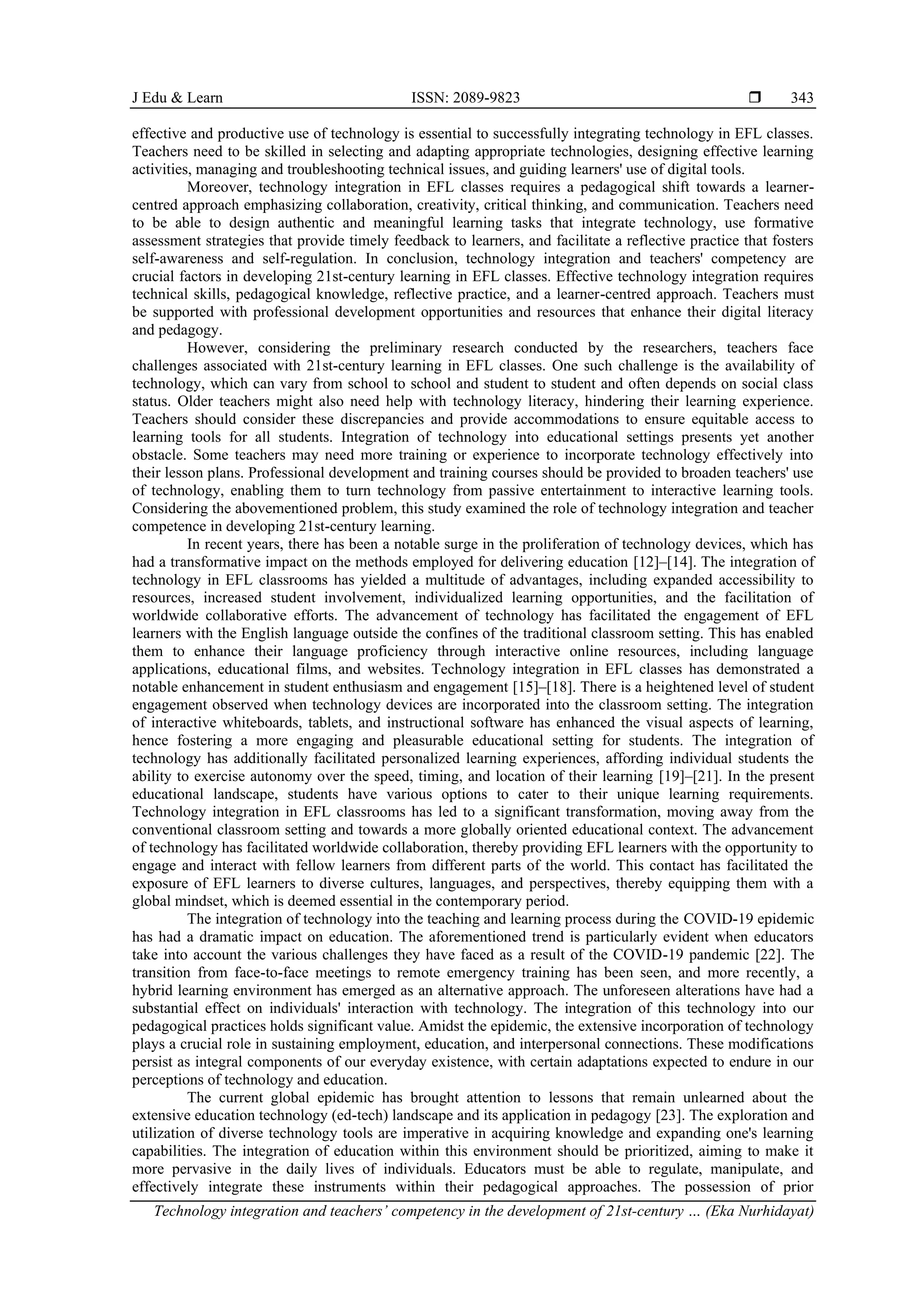 Technology integration and teachers’ competency in the development of 21st-century learning in ...