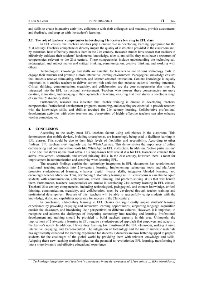 Technology integration and teachers’ competency in the development of 21st-century learning in ...