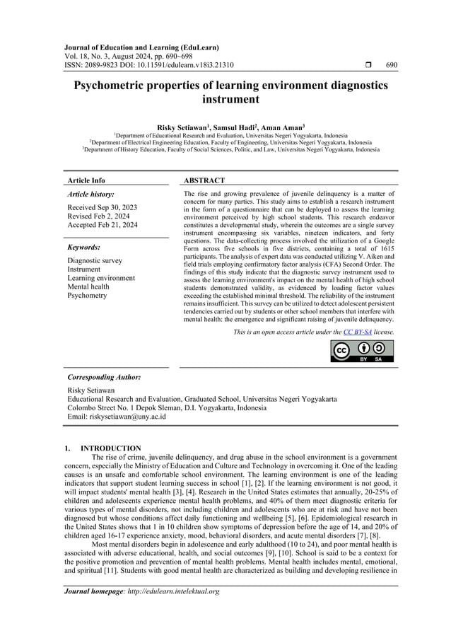Psychometric properties of learning environment diagnostics instrument | PDF