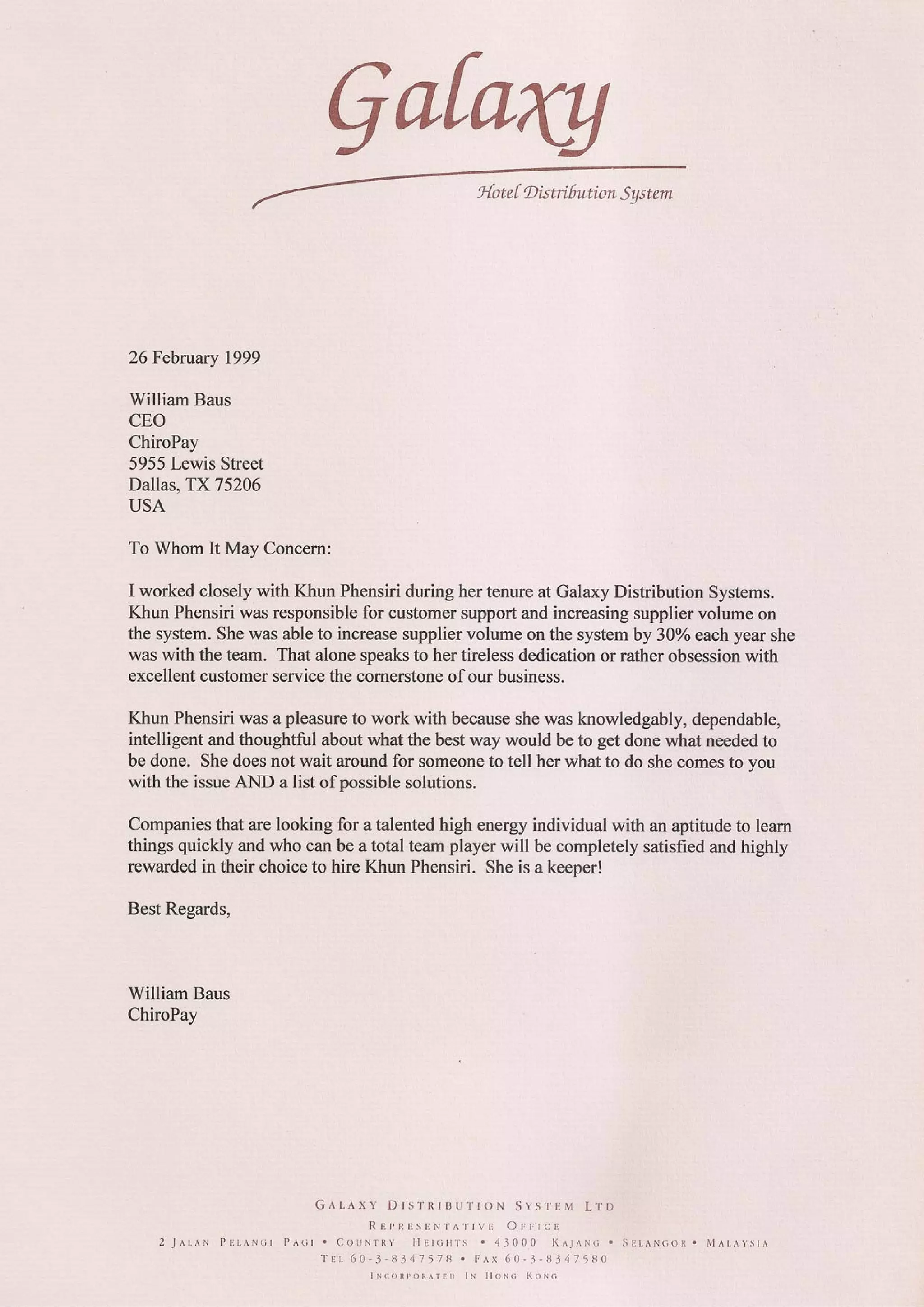 Galaxy Recommendation Letter Original | PDF