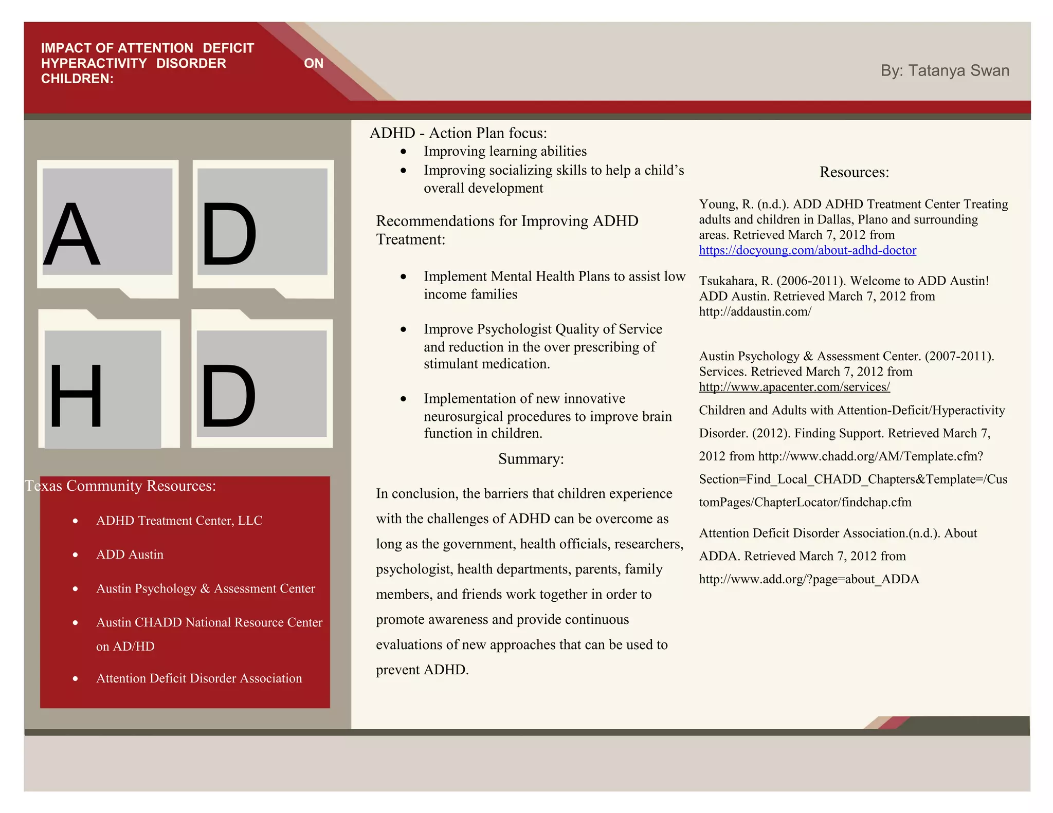 Attention Deficit Hyperactivity Disorder - Brochure - Tatanya Swan | DOC