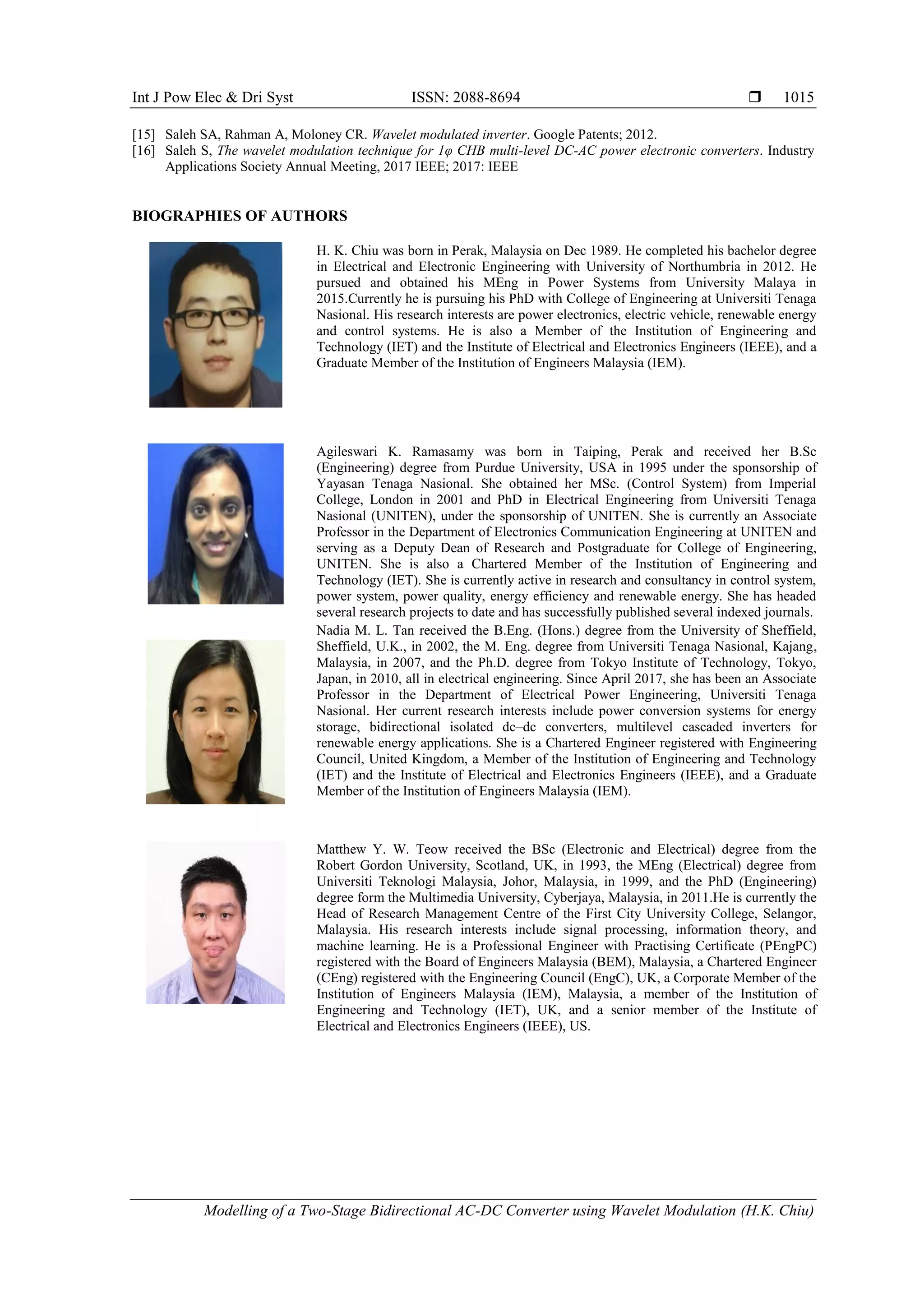 Modelling Of A Two Stage Bidirectional Ac Dc Converter Using Wavelet
