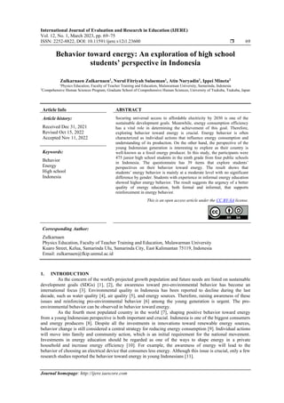 Behavior toward energy: An exploration of high school students ...