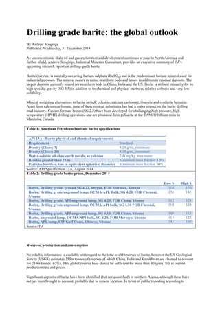 Drilling grade barite the global outlook IM Mag January 2015 | PDF