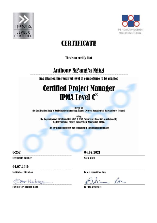 Anthony IPMA Clevel certificate | PDF