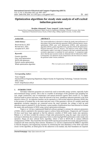 Optimization algorithms for steady state analysis of self excited induction generator | PDF