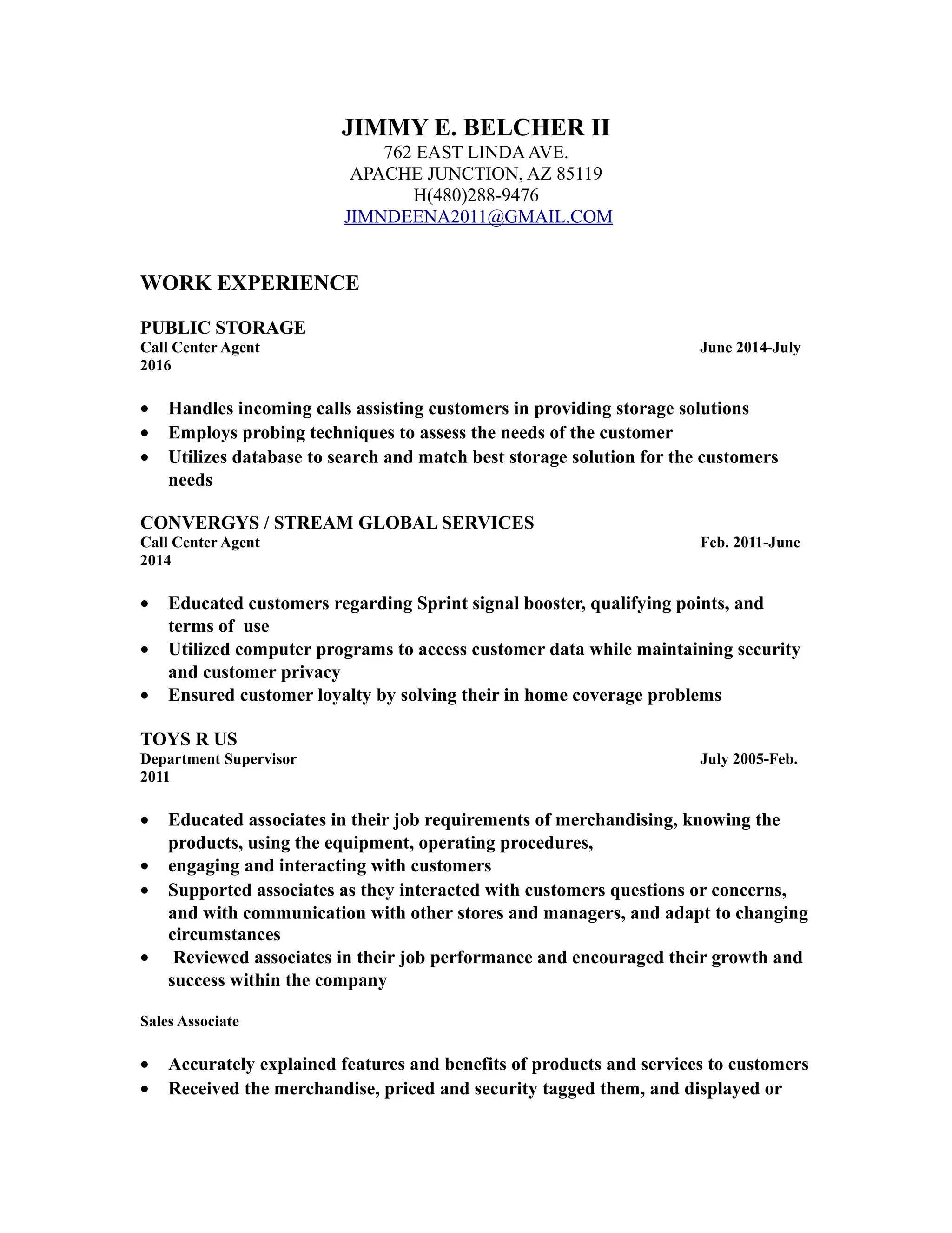 JIM BELCHER RESUME 2016 | RTF