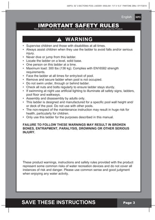 58 inch intex swimming pool ladder manual | PDF