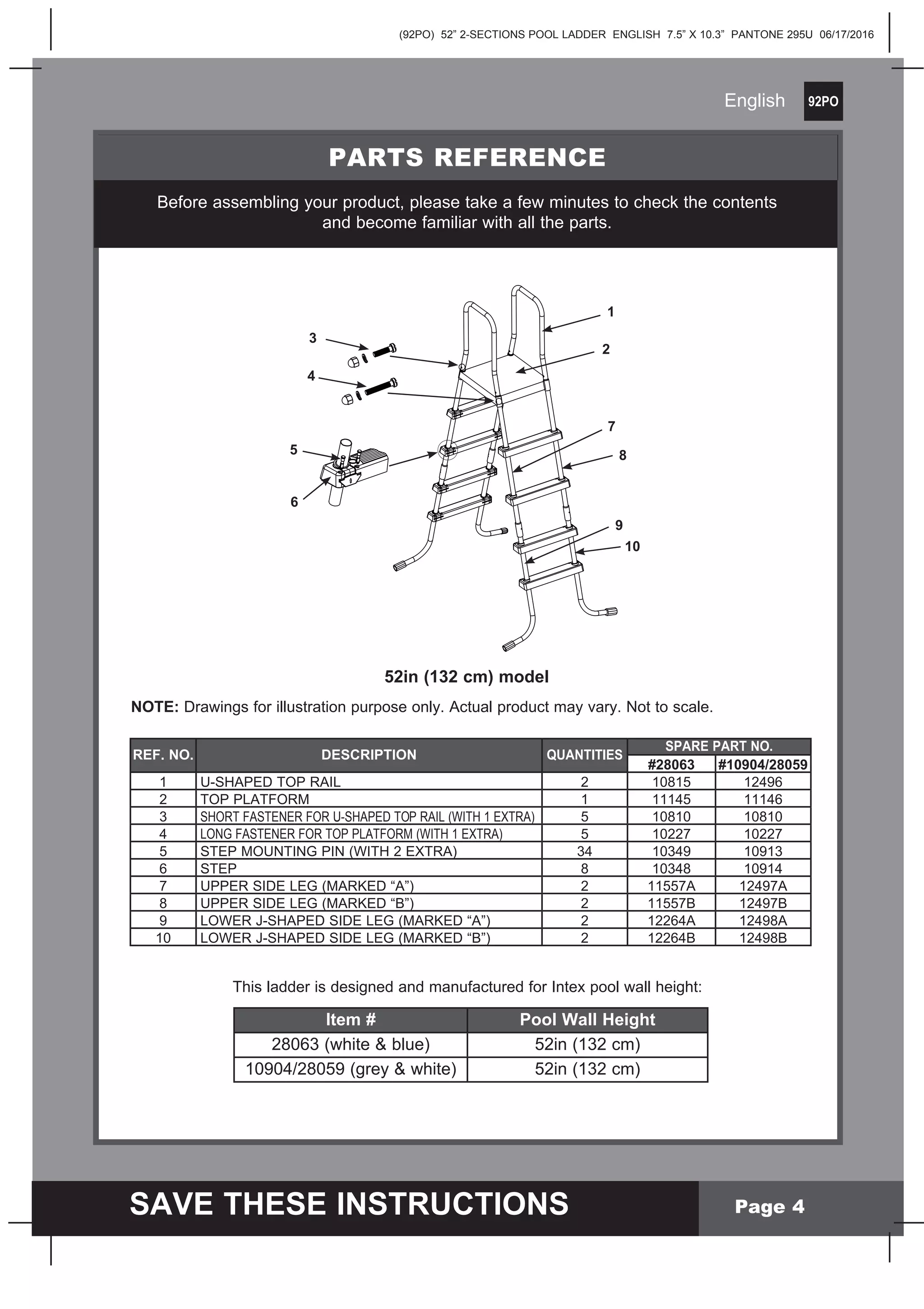 Intex 52 inch swimming pool ladder manual | PDF