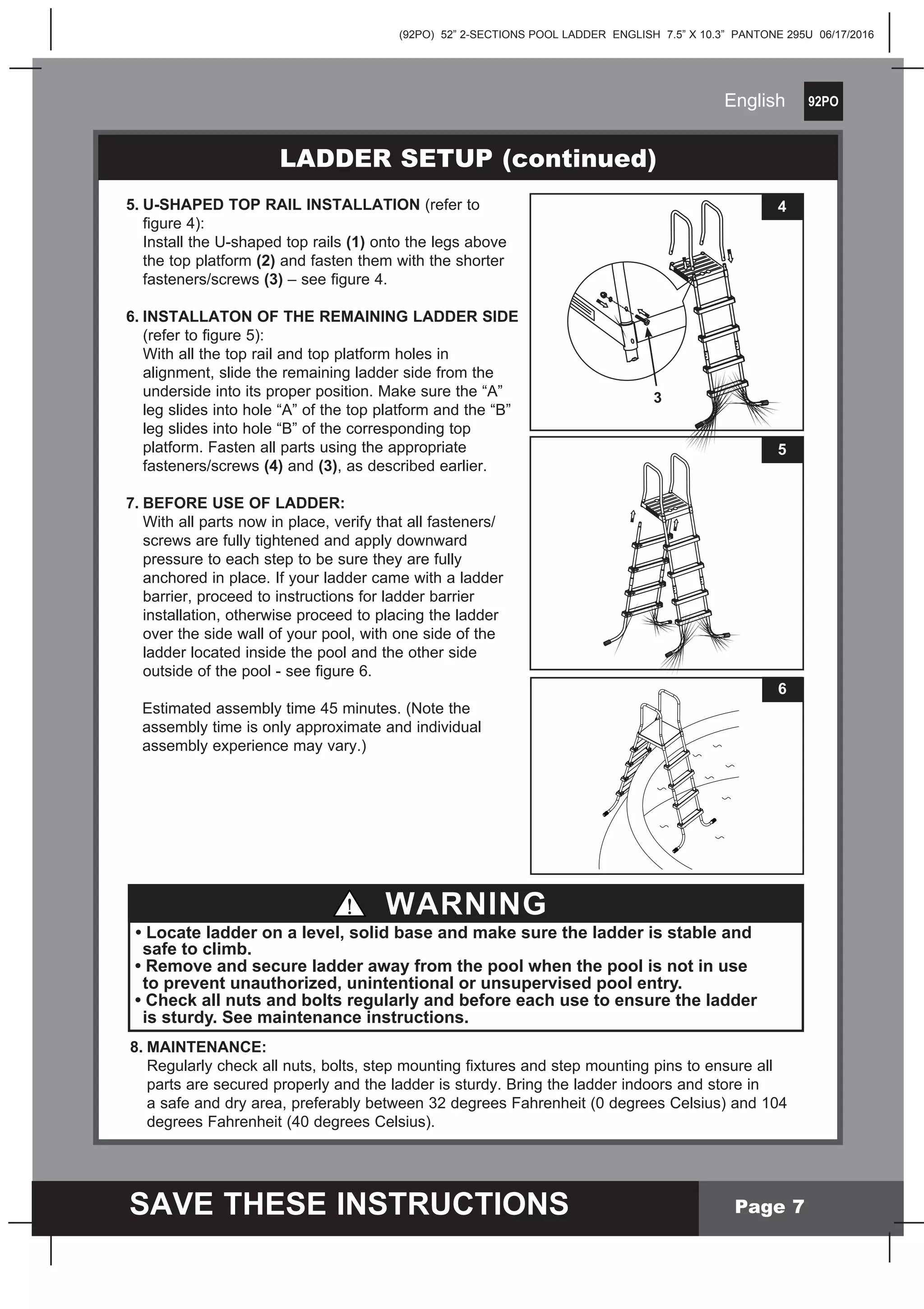 Intex 52 inch swimming pool ladder manual | PDF