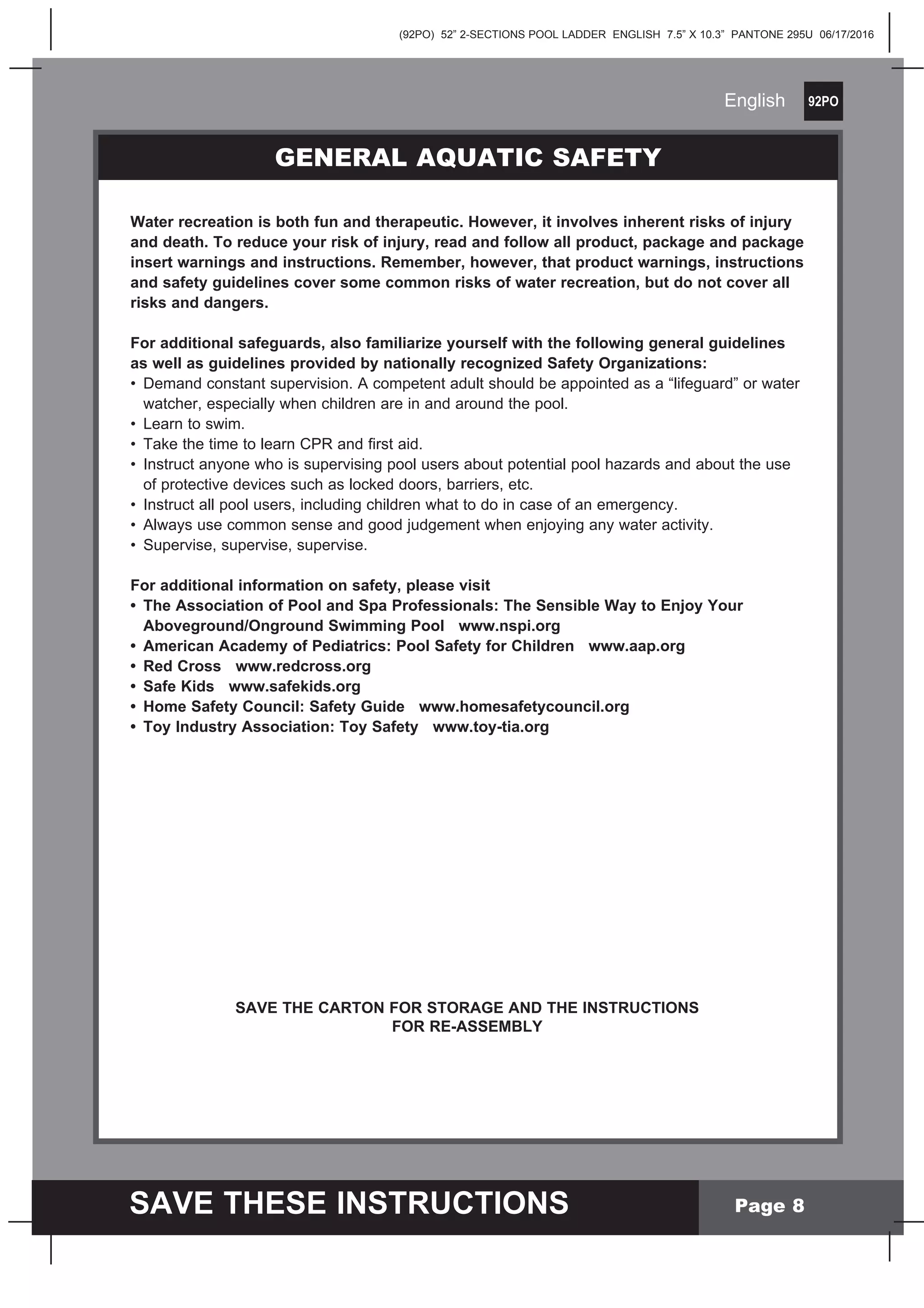 Intex 52 inch swimming pool ladder manual | PDF