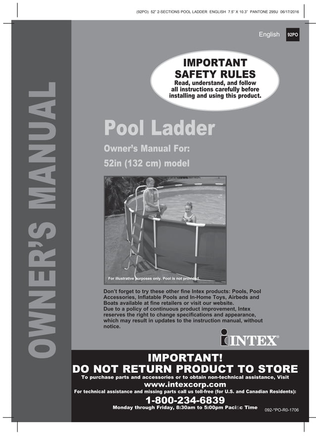 Intex 52 inch swimming pool ladder manual | PDF