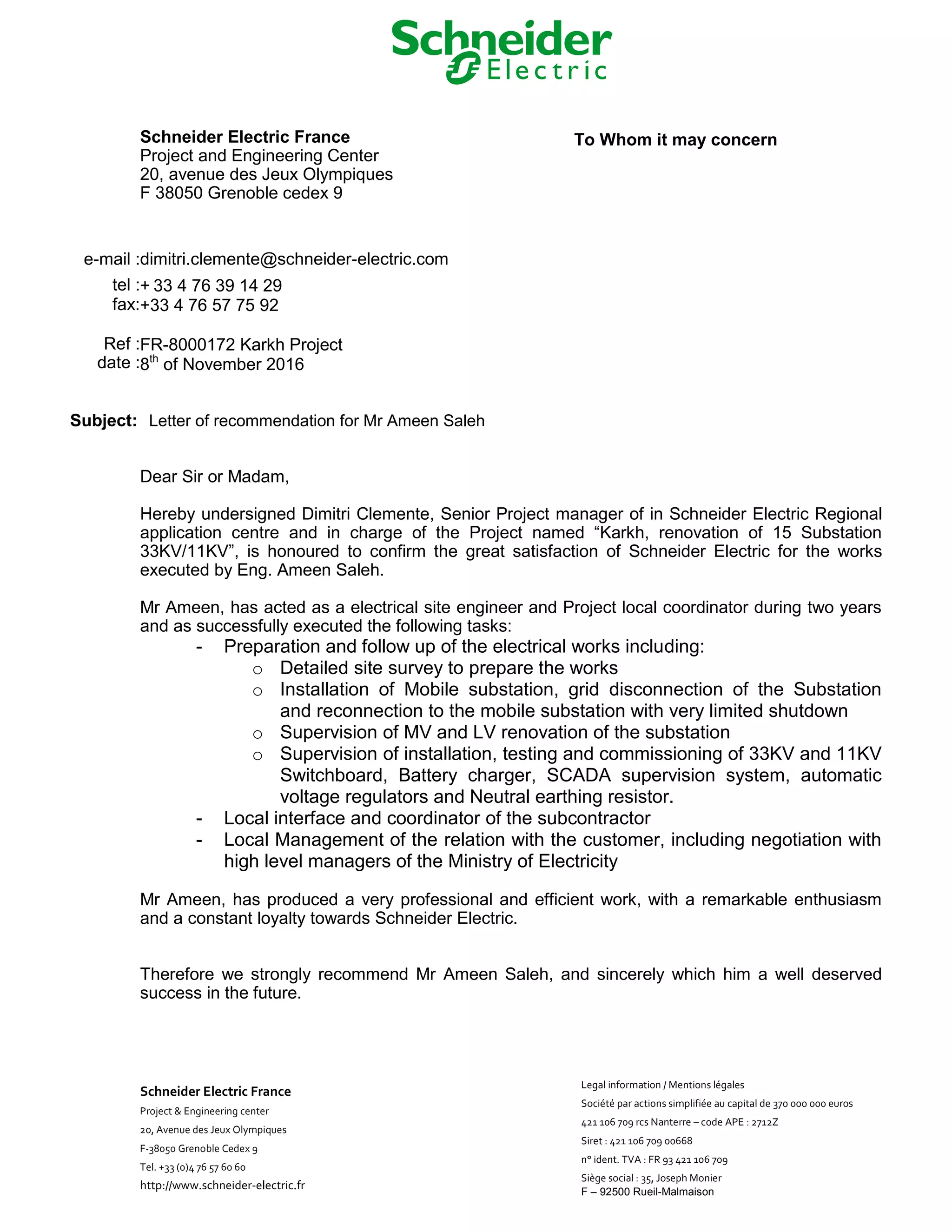 SEF -Dimitri Letter of recommendation Ameen | PDF