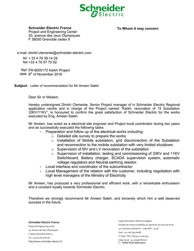 SEF -Dimitri Letter of recommendation Ameen | PDF