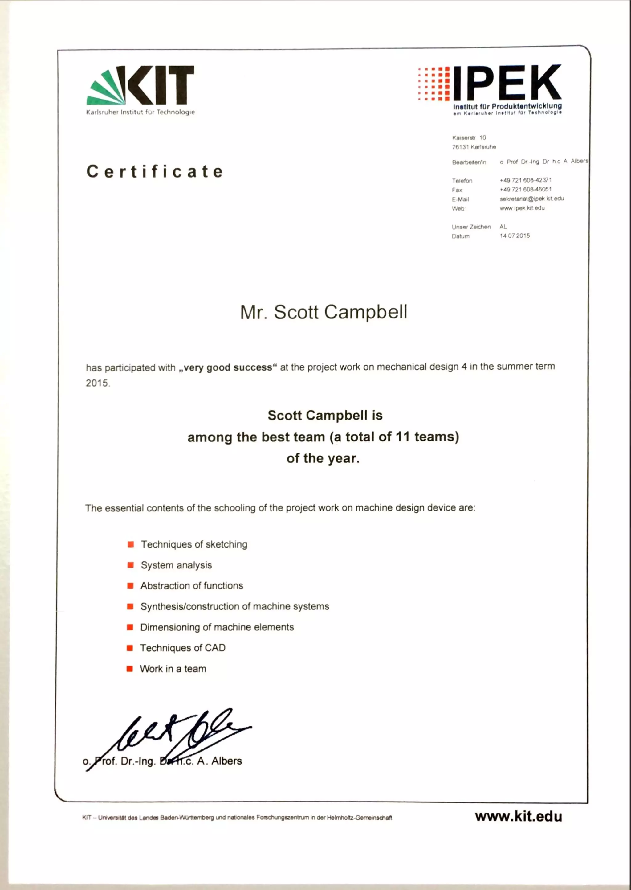 KIT Team Certificate 2 | PDF