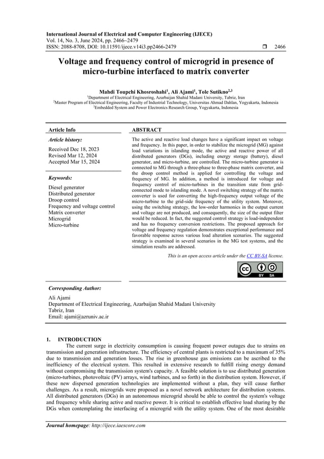 Voltage And Frequency Control Of Microgrid In Presence Of Micro Turbine