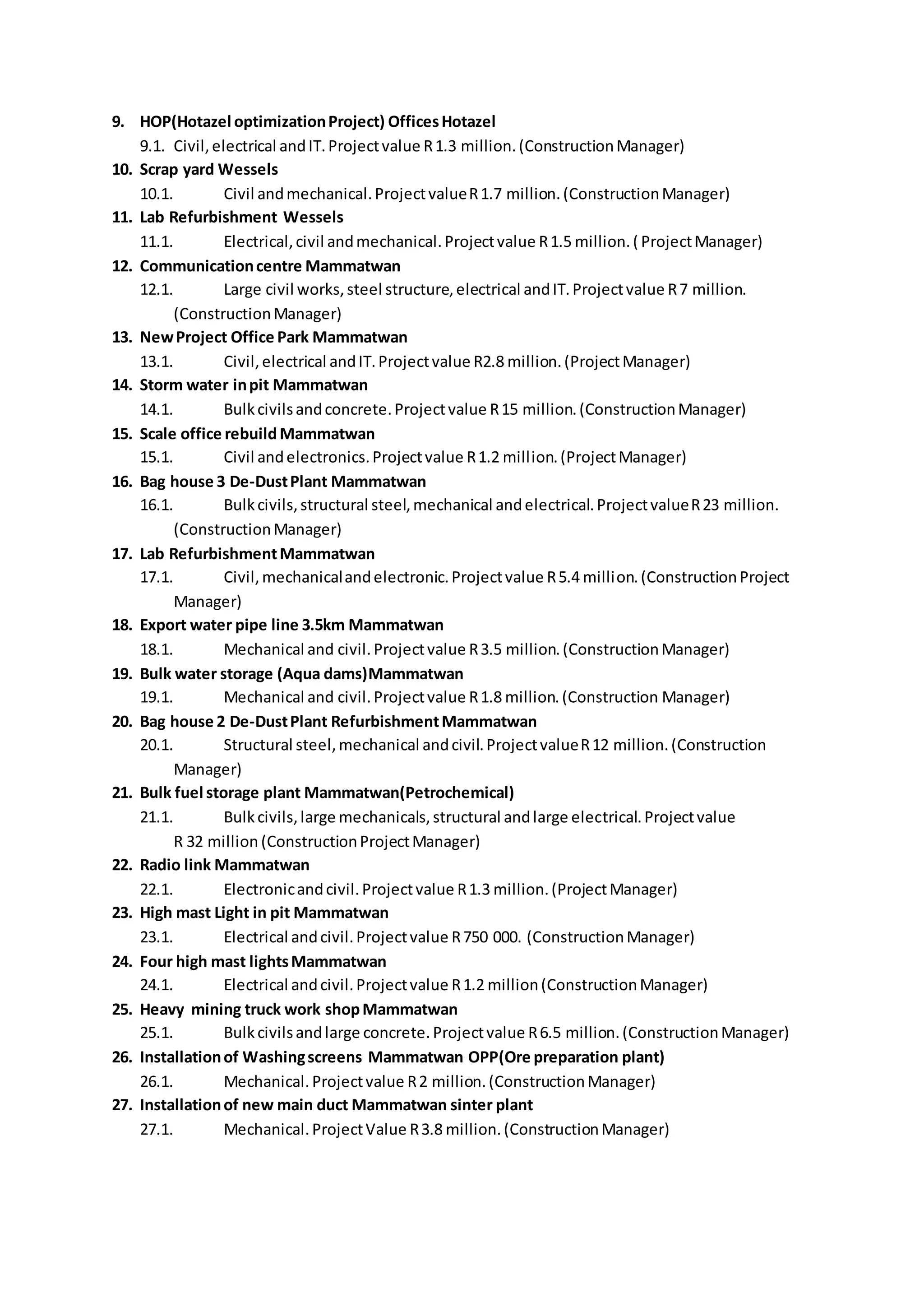 Project list. 1 | DOCX