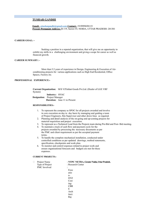 TUSHAR GANDHI- Updated Resume | RTF | Civil Engineering Industry | Industries