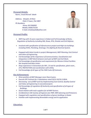 Cv Imad Sharif | PDF | Civil Engineering Industry | Industries