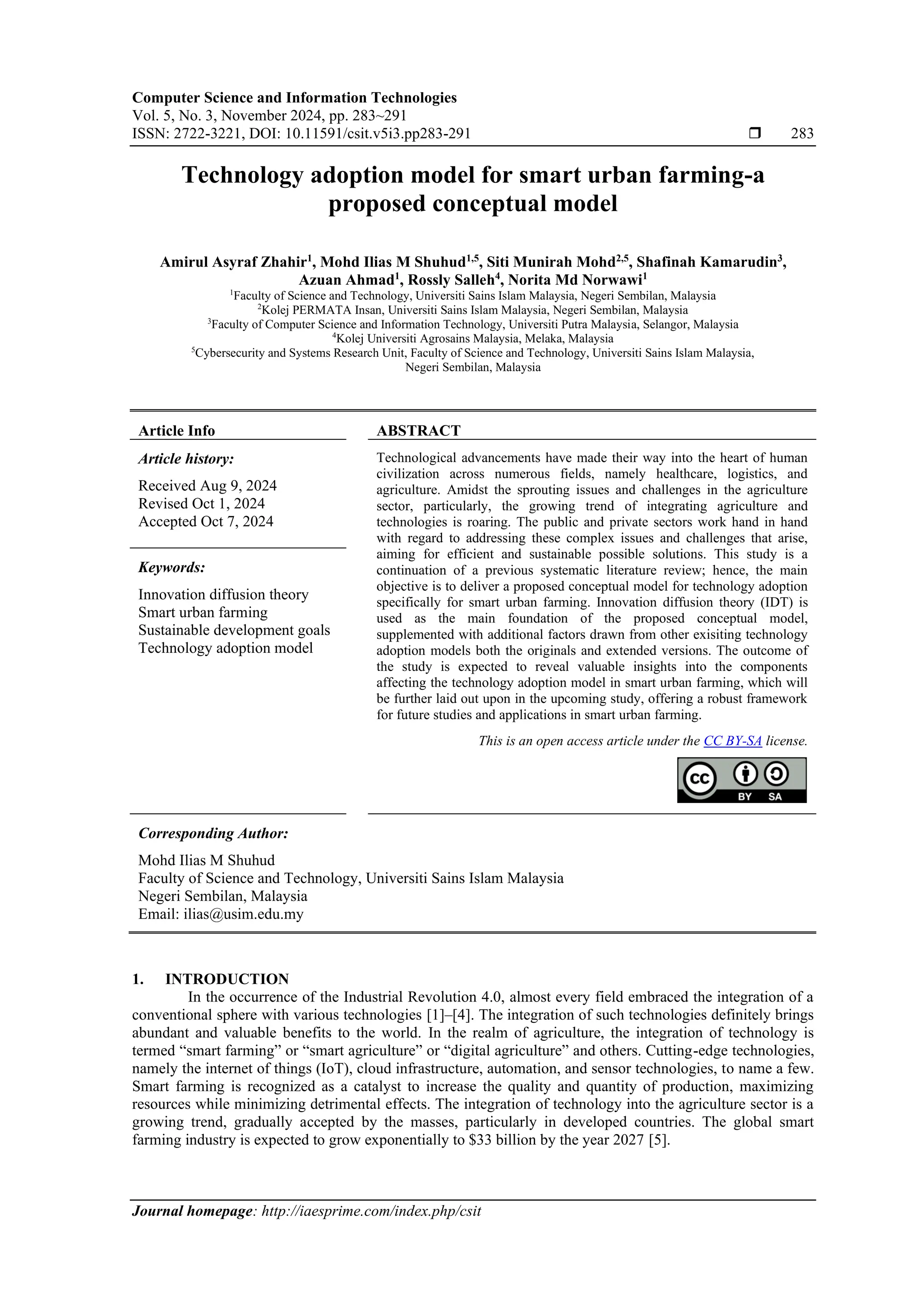 Technology adoption model for smart urban farming-a proposed conceptual ...
