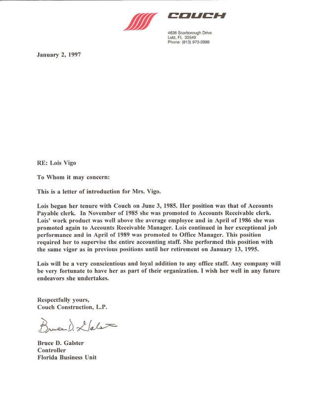 Reference Letter-Couch Construction | PDF